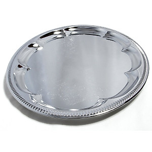 Maro Megastore (Pack of 4) 18.1 inch x 13.3 inch Traditional Oval Floral Pattern Engraved Catering Chrome Plated Serving Plate Mirror Tray Platter Metal Tableware Holiday Party Large T225-4PK