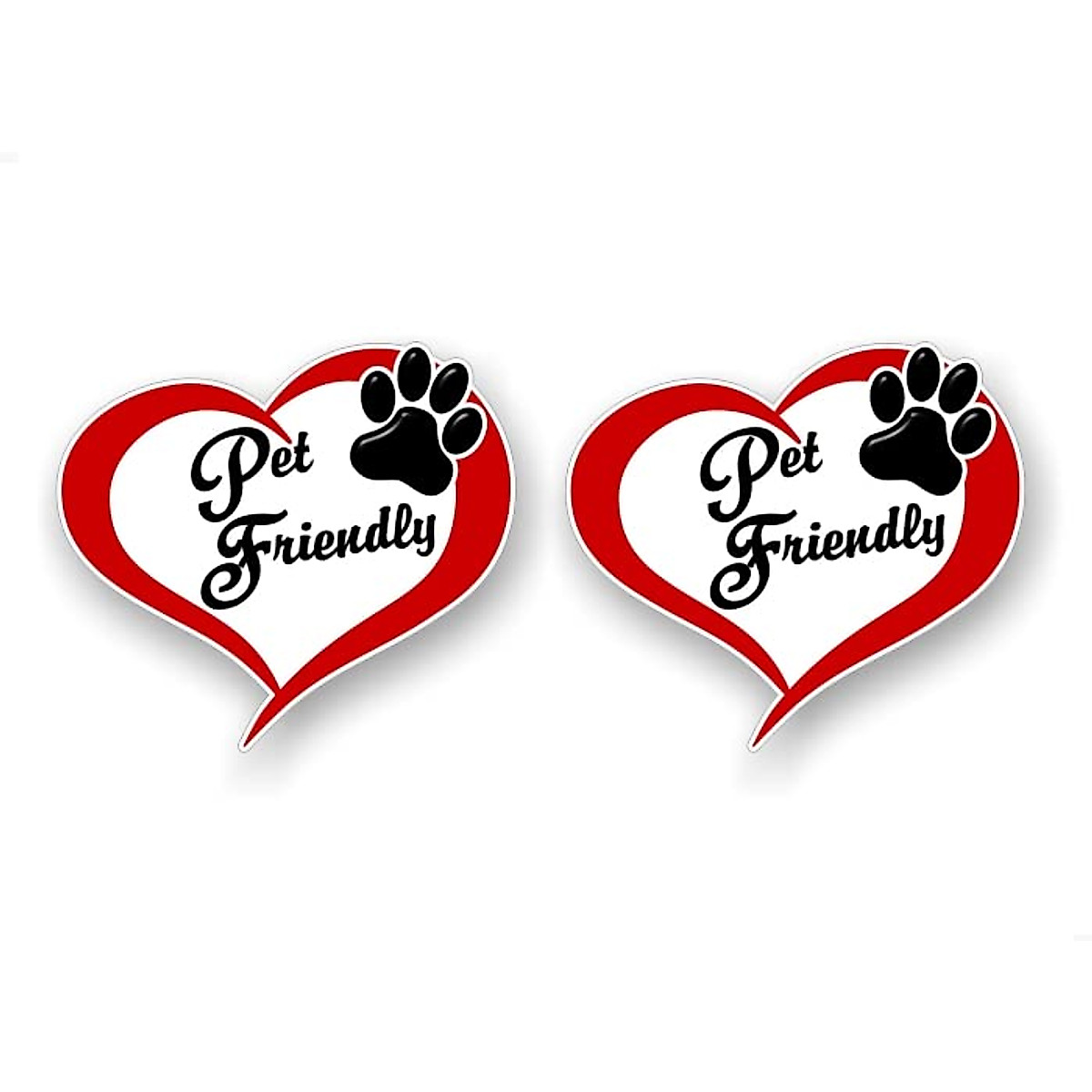 2- Pet Friendly Heart with Paw Love 4.5'' Decals Animals Welcome Paws Cute Store Entrance Sticker Decal Pet Adoption Rescue Kennel Car SUV Animal Shelter Vinyl Stickers