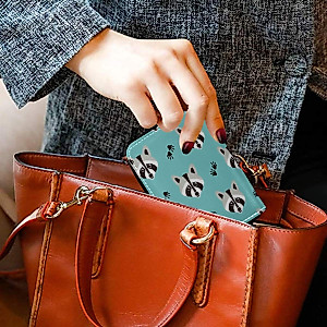 MOYYO RFID Credit Card Holder Case Animal Cute Raccoon Leather Printed Zipper Card Case Wallet for Women Girls
