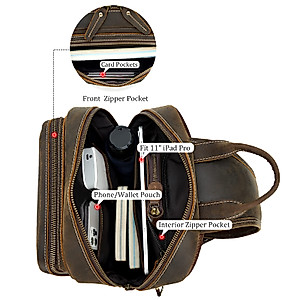 Polare Full Grain Leather Sling Backpack Crossbody Travel Hiking Daypack Shoulder Sling Bag