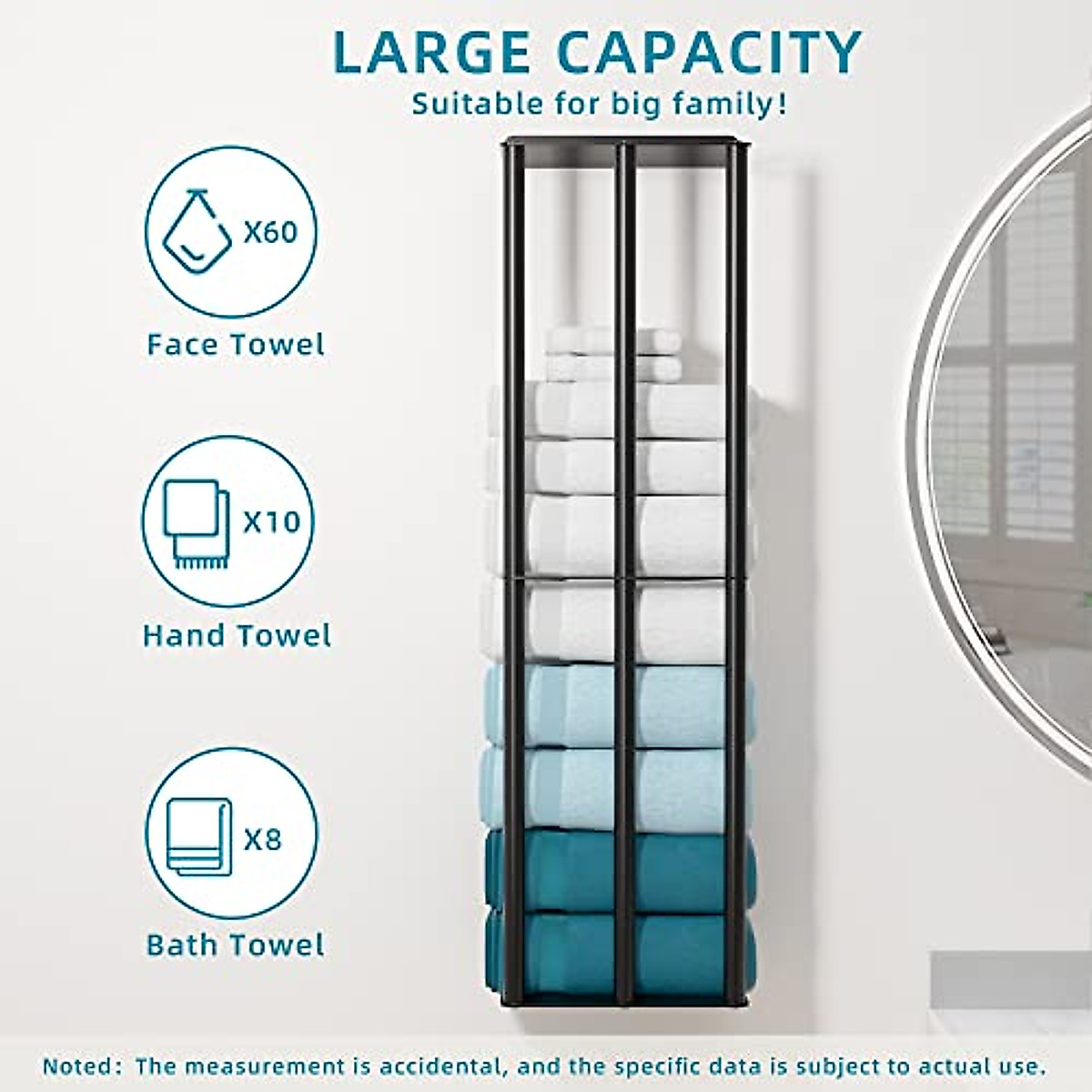 Susswiff Towel Racks for Bathroom, Towel Storage Wall Mounted, Rolled or Folded Towel Holder with 3 Bars, Sturdy and Large Capacity, Matte Black, Suitable for Bathe Towels and Hand Towels