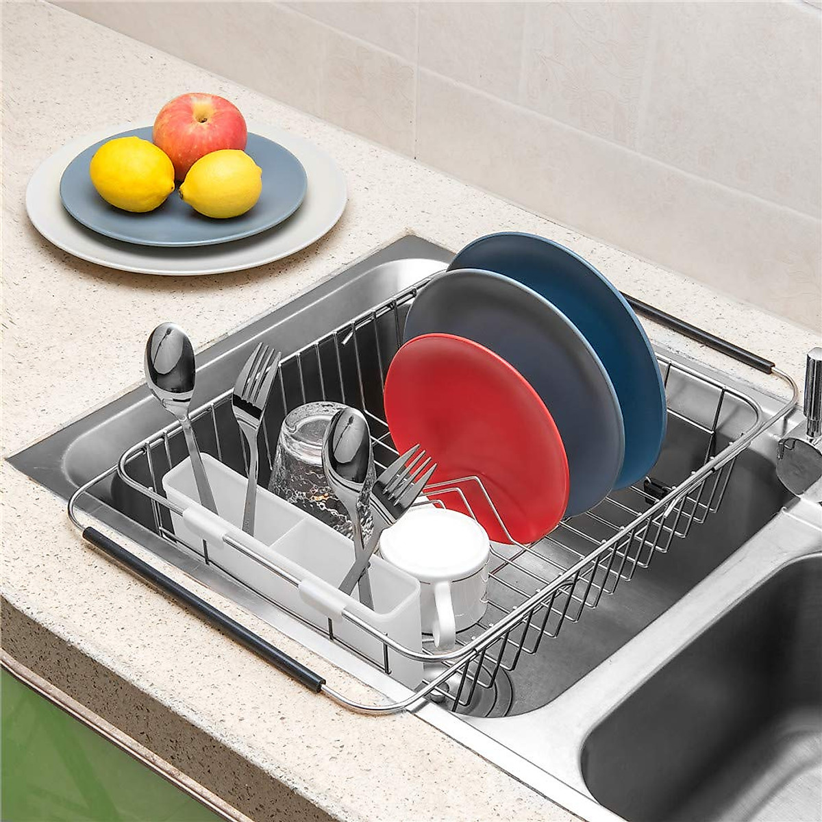 SANNO Utensil Drying Rack, Utensil Silverware Storage Holder fit for Dish Rack Over Sink, Chopsticks/Spoon/Fork/Knife Drainer Basket Flatware Storage Drainer