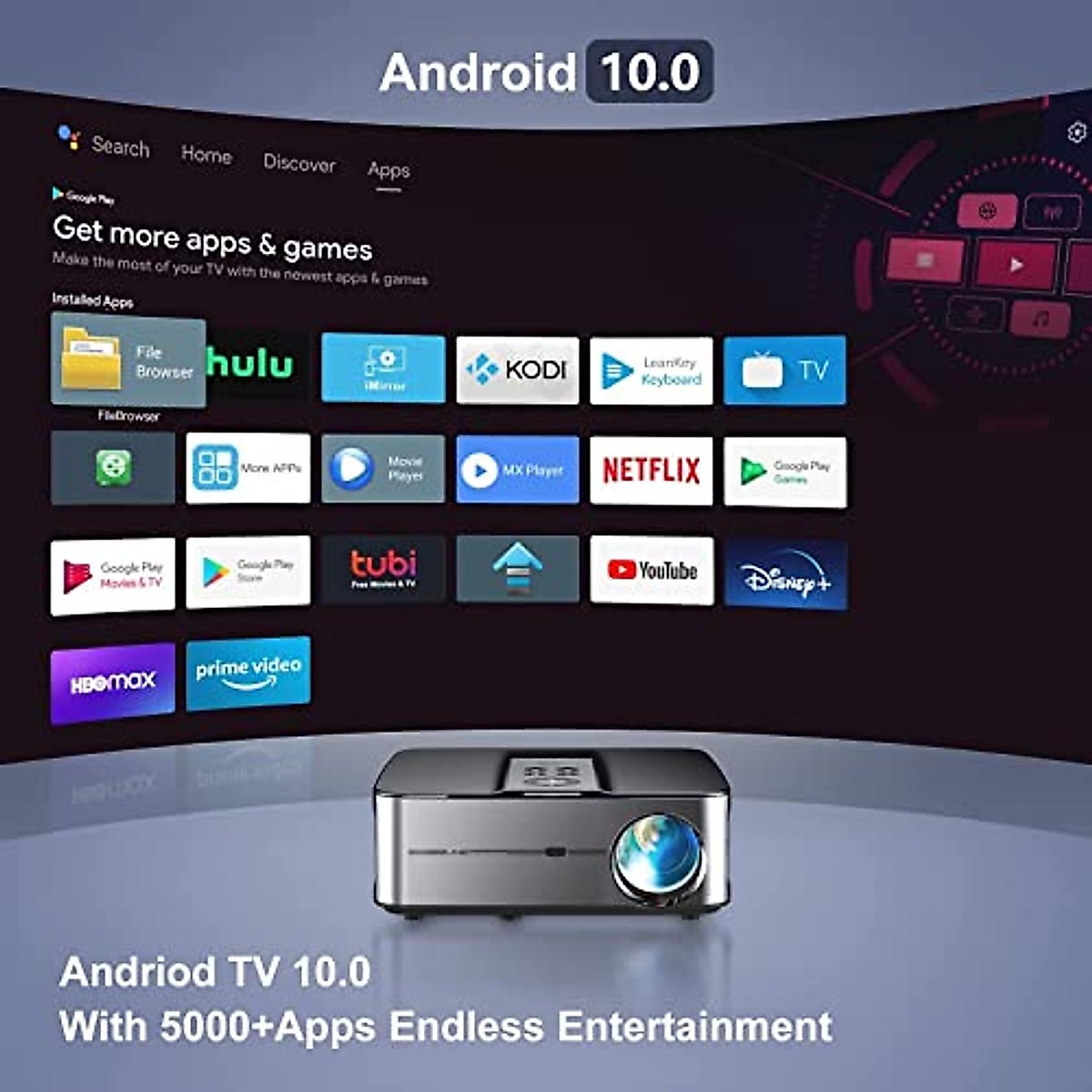 Smart Projector 5G WiFi Bluetooth, Artlii Play3 Outdoor Movie Projector 4K Supported, Android TV 10, Google Voice Assistant, Full HD Native 1080P Projector with Built-in Netflix, YouTube, Prime Video