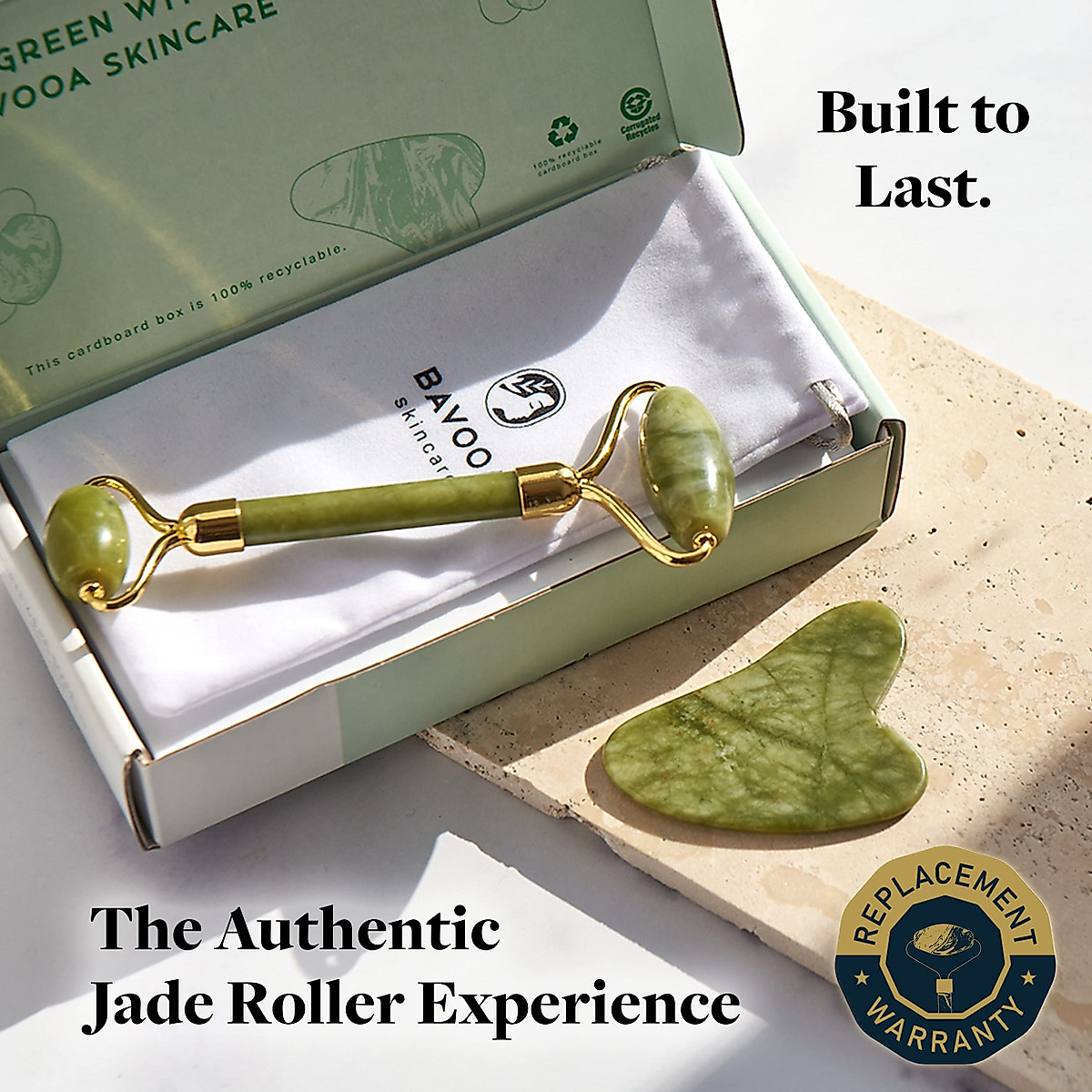 R.E.M Spring Jade Roller and Gua Sha - Spa Grade Face Roller Massager and Gua Sha Massage Tool Set. 100% Authentic Jade Stone. Reduces Puffiness, Wrinkles and Reveals Your Natural Glow