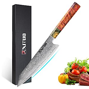 XT XITUO Kiritsuke Chef Knife,8 inch kitchen Knives Japanese VG10 Steel Damascus Kitchen Meat Sushi Cutting Cleaver Knife w/octagon Wood handle Gift Box (8-Inch Kiritsuke Knife)…