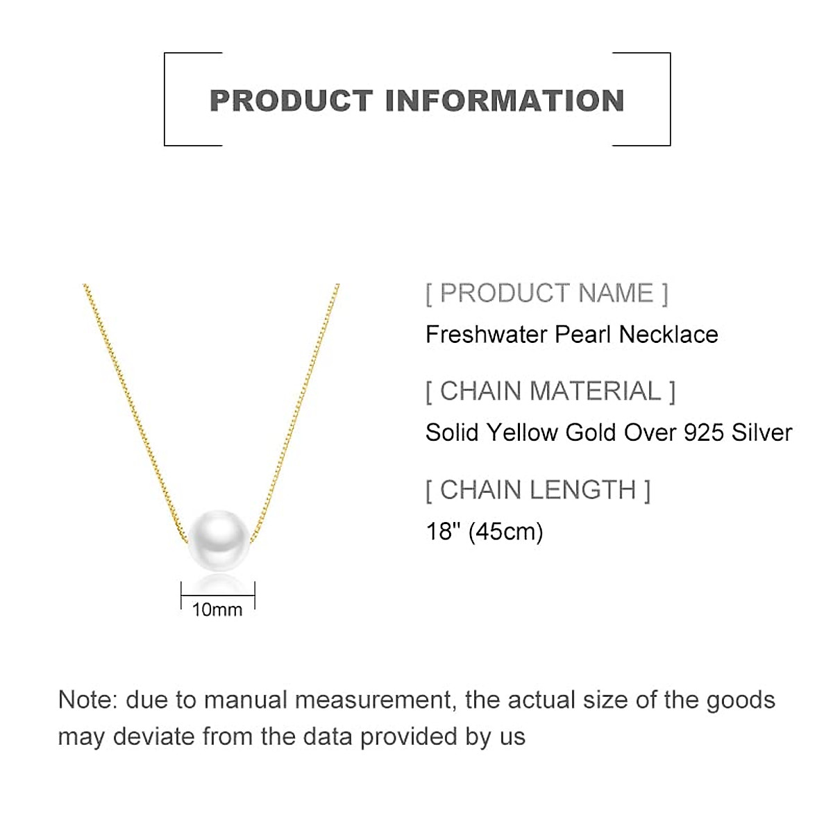 Solid 14K Yellow Gold Over 925 Silver Pearl Necklace for Women,Dainty Freshwater Cultured White Pearl Pendant Necklace,Fashion Jewelry Gift for Her (Yellow Gold, 14K Gold)