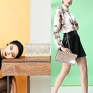 Women Evening Envelope Handbag Prom Sequin Clutch Purse Shoulder Cross Body Bag (Gold)