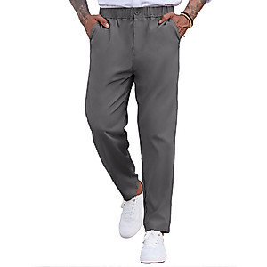 COOFANDY Men's Chino Pants Modern Lightweight Elastic Waist Relaxed-Fit Trousers Big and Tall(Deep Grey, S)