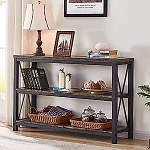 BON AUGURE Industrial Sofa Console Table for Entryway, 3 Tier Foyer Table for Hallway, Rustic Hall Tables Behind Couch (47 Inch, Rustic Brown)