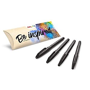 Pentel Arts Brush Sign Pen SES15C, Brush Pen, Black, Pack of 4