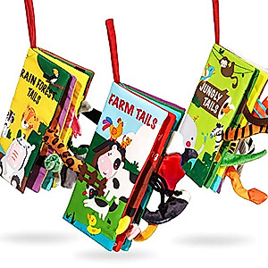 beiens Baby Books Toys, Baby Books 0-6 Months, Touch and Feel Cloth Crinkle Soft Books, Toys for 0-3-6-12-18 Months Infant Newborn Baby Boy Girl Shower Gifts Set, Sensory Learning Stroller Toys (3PCS)