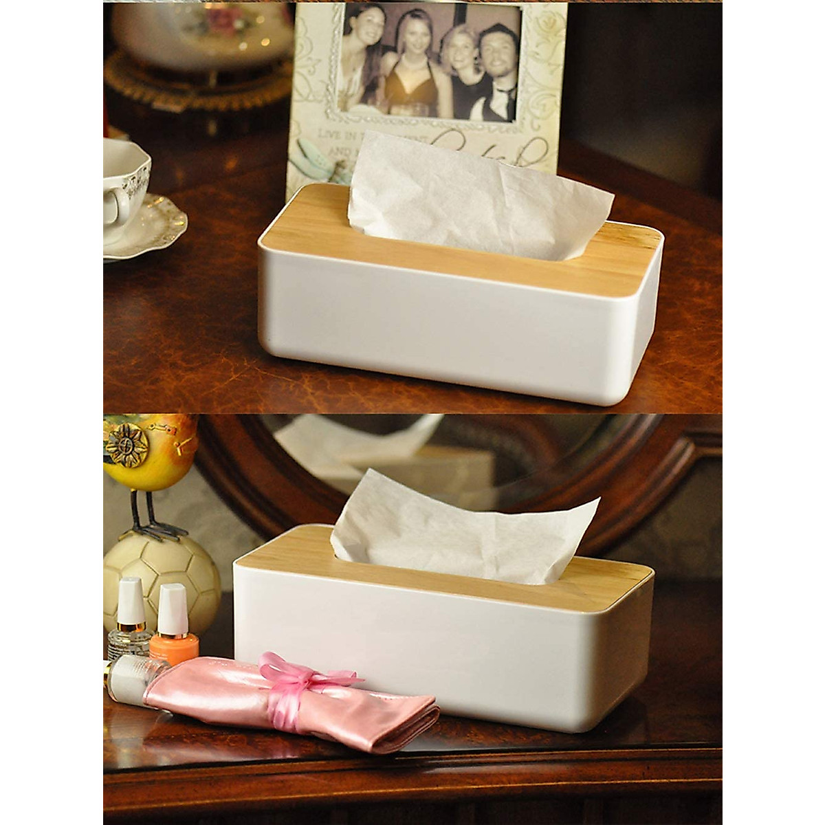 Wood Tissue Box Cover Gloves Box Holder Wooden Rectangular Tissue Box Holder for Storage on Bathroom Vanity, Countertop, Bedroom Dresser (Large(10.2 x 5.1 x 4.5))
