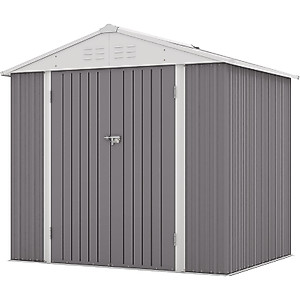Patiowell 8x6 FT Outdoor Storage Shed, Metal Tool shed & Outdoor Storage with Lockable Doors & Air Vents, for Backyard Garden Patio, Gray