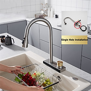 WTEZRSRGG Kitchen Faucet Pull Out, Big Waterfall Kitchen Sink Faucet with 3 Functions Sprayers, Single Hole Sink Mixer Kitchen Tap with Rotate Button,Black (Color : Brushed Gunmetal)