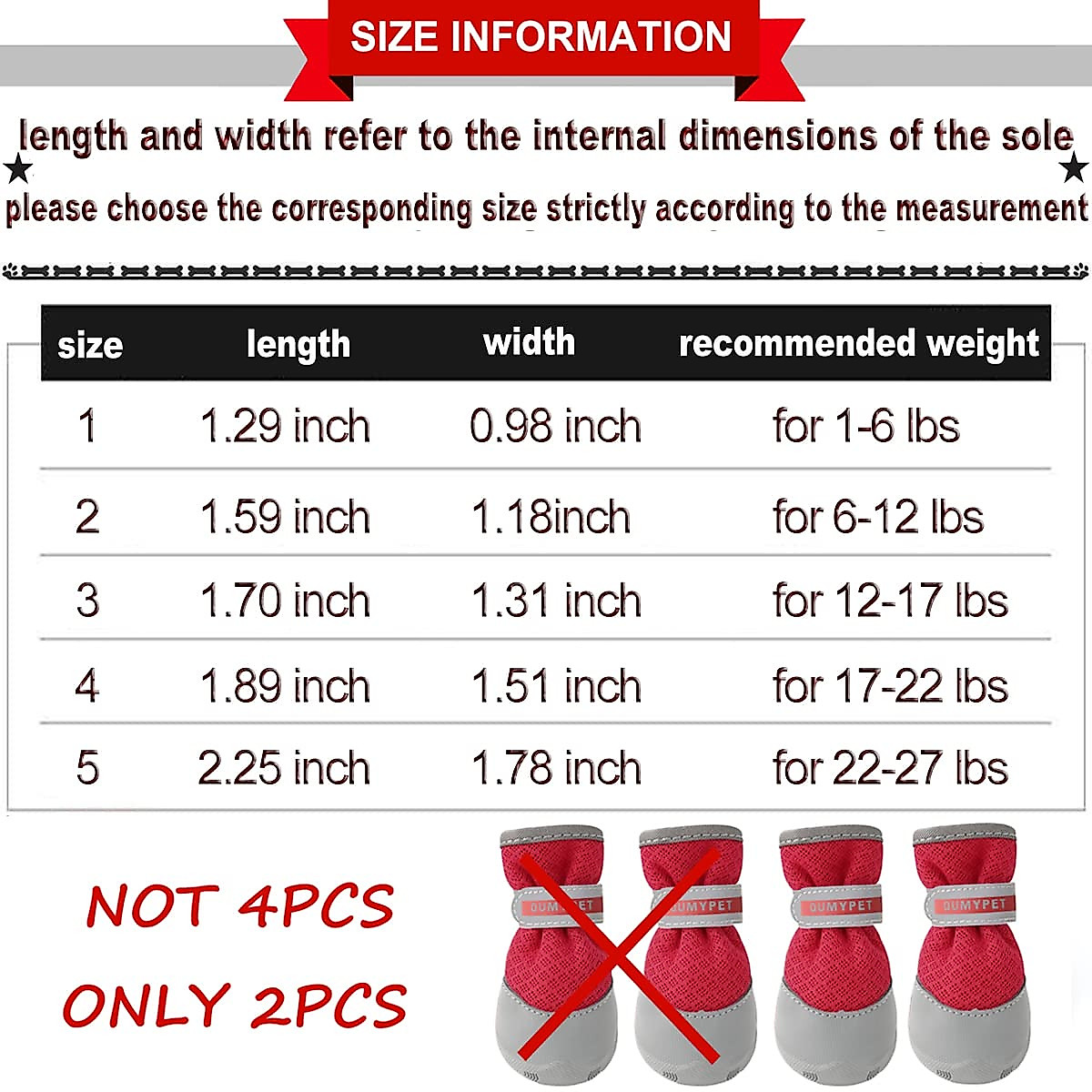 QUMY 2PCS Dog Shoes for Small Breed Dogs Hot Pavement Summer Puppy Dog Booties with Reflective Strip Soft Comfortable Skid-Resistant Rubber Sole Red Size 5