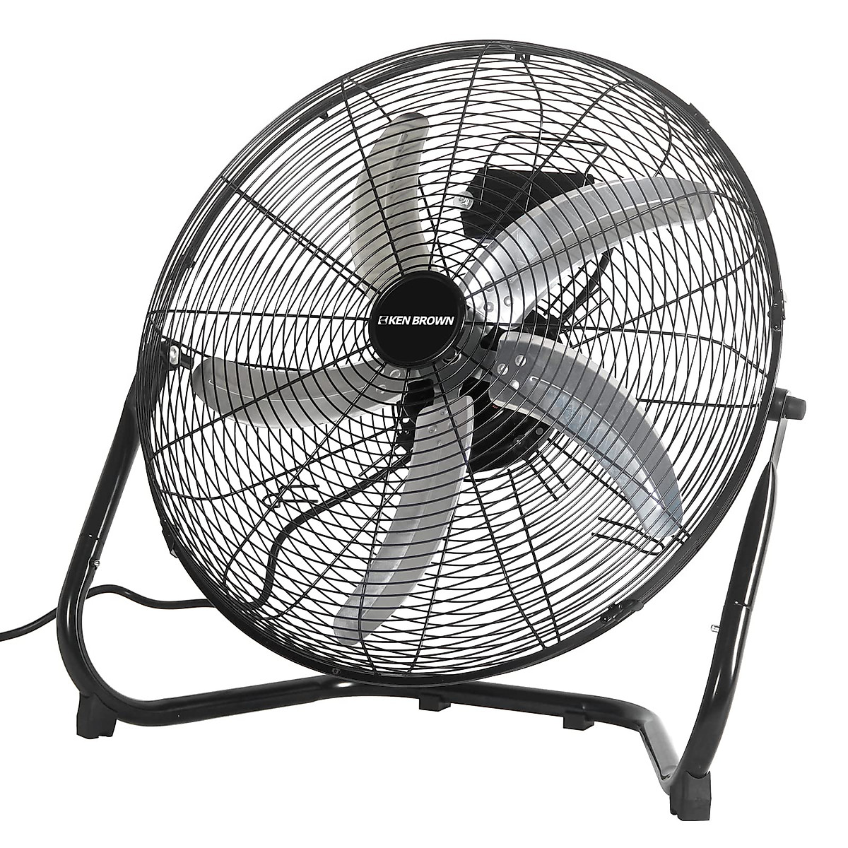 KEN BROWN 20 Inch High Velocity Floor Fan, 3-speed, 5 Blades, 360 Degree Tilting, Heavy Duty Metal Floor Fan for Garage, Shop, Gym