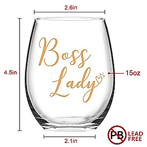 Waipfaru Boss Lady Stemless Wine Glass, Bosses Day Gift Wine Glass, Funny Gift Christmas Gift Birthday Gift Retirement Gift for Female Boss Boss Lady Boss Baby Manager Director Mother Friends, 15Oz