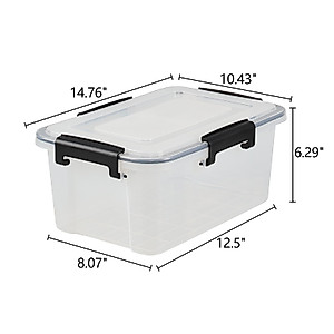 Lasbily 12 Quart Plastic Stackable Storage Bins with Gasket Seal Lids, 6 Pack Clear Storage Bins with Latching Lids