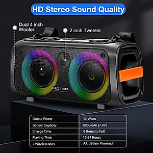 Hotec Karaoke Machine - Portable Bluetooth PA Speaker with Two Wireless Microphones, LED Party Lights, TF Card/USB Music, AUX Input, REC, and TWS for Adults and Kids