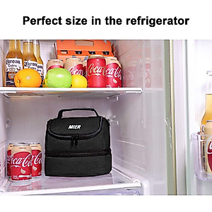 MIER 2 Compartment Kids Small Lunch Box Bag for Boys Girls Toddlers, Adult Leakproof Cooler Insulated Lunch Tote with Shoulder Strap (Dark Grey)