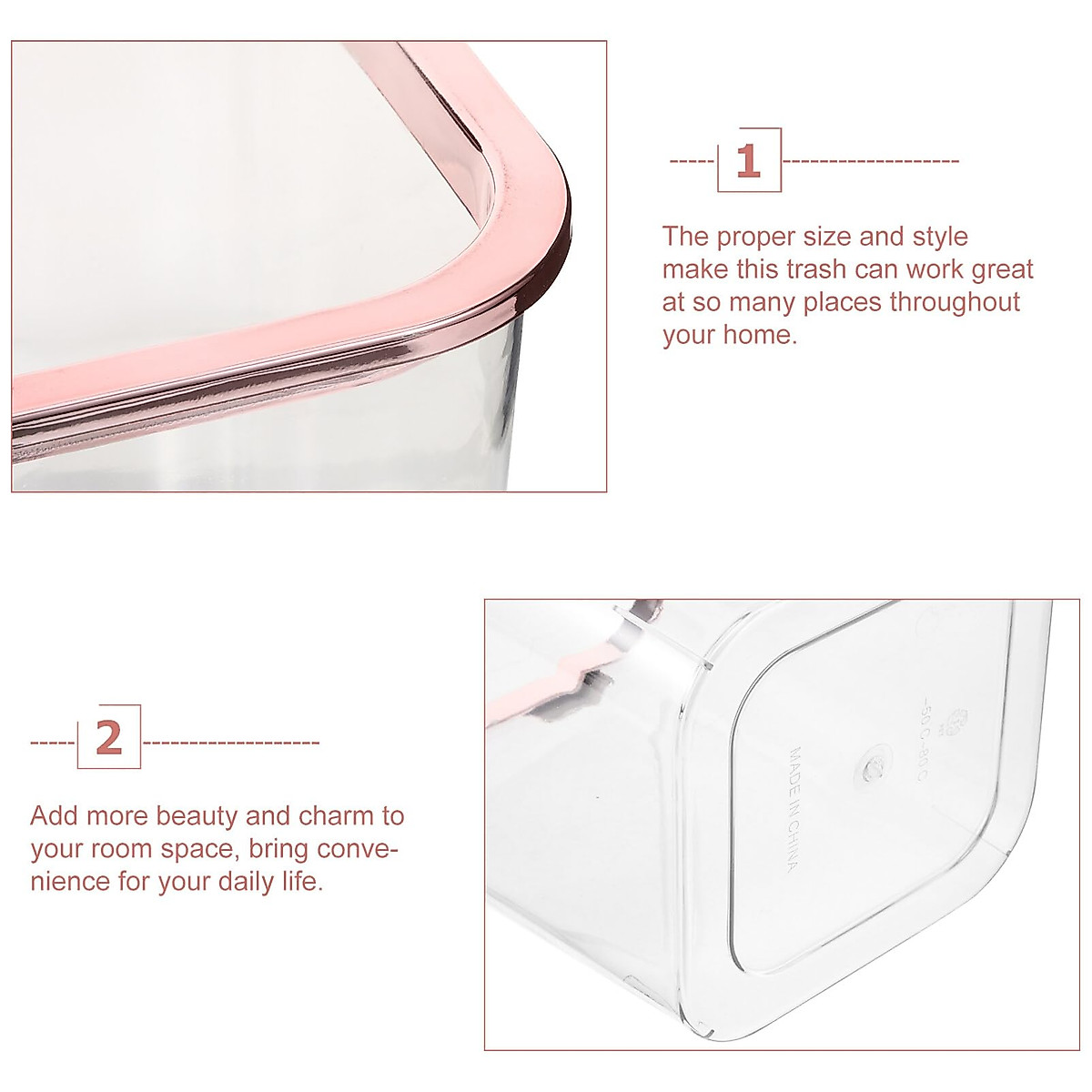 MAGICLULU Clear Trash Can Square Wastebasket Plastic Garbage Bin Transparent Rubbish Can Waste Container for Bedroom Kitchen Bathroom Home Office A