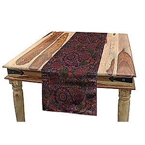Ambesonne Ethnic Table Runner, Leaves with Details South Oriental Inspired Paisley Retro Art, Dining Room Kitchen Rectangular Runner, 16" X 90", Burgundy Green