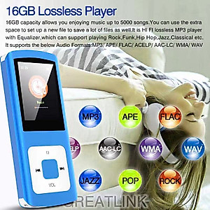 MP3 Player, MP3 Players with Bluetooth,Frehovy Music Player with 16GB Memory SD Card with Photo/Video Play/FM Radio/Voice Recorder/E-Book Reader (Sky Blue)
