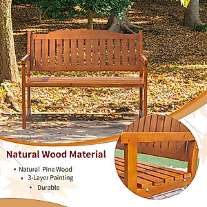 Sunnibety Outdoor Bench Weatherproof, 2-Person Solid Wood Garden Bench for Outdoors, Park Bench for Outside Patio Porch Poolside Balcony, 47.4" W x 20.6" D x 36.2" H (Natural)