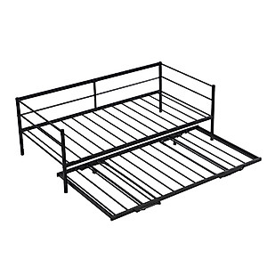 Bellemave Twin Size Metal Daybed with Adjustable Trundle, Heavy-Duty Steel Daybed with Pop Up Trundle, Black