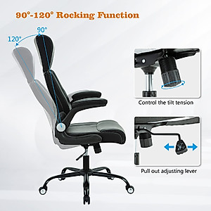 SOERGO Home Office Chair, Ergonomic Desk Chair with Lumbar Support, Faux PU Leather Cushion Mid Back Mesh Executive Computer Chair-Adjustable Headrest, Armrest, Height for Home Office Gaming, Black
