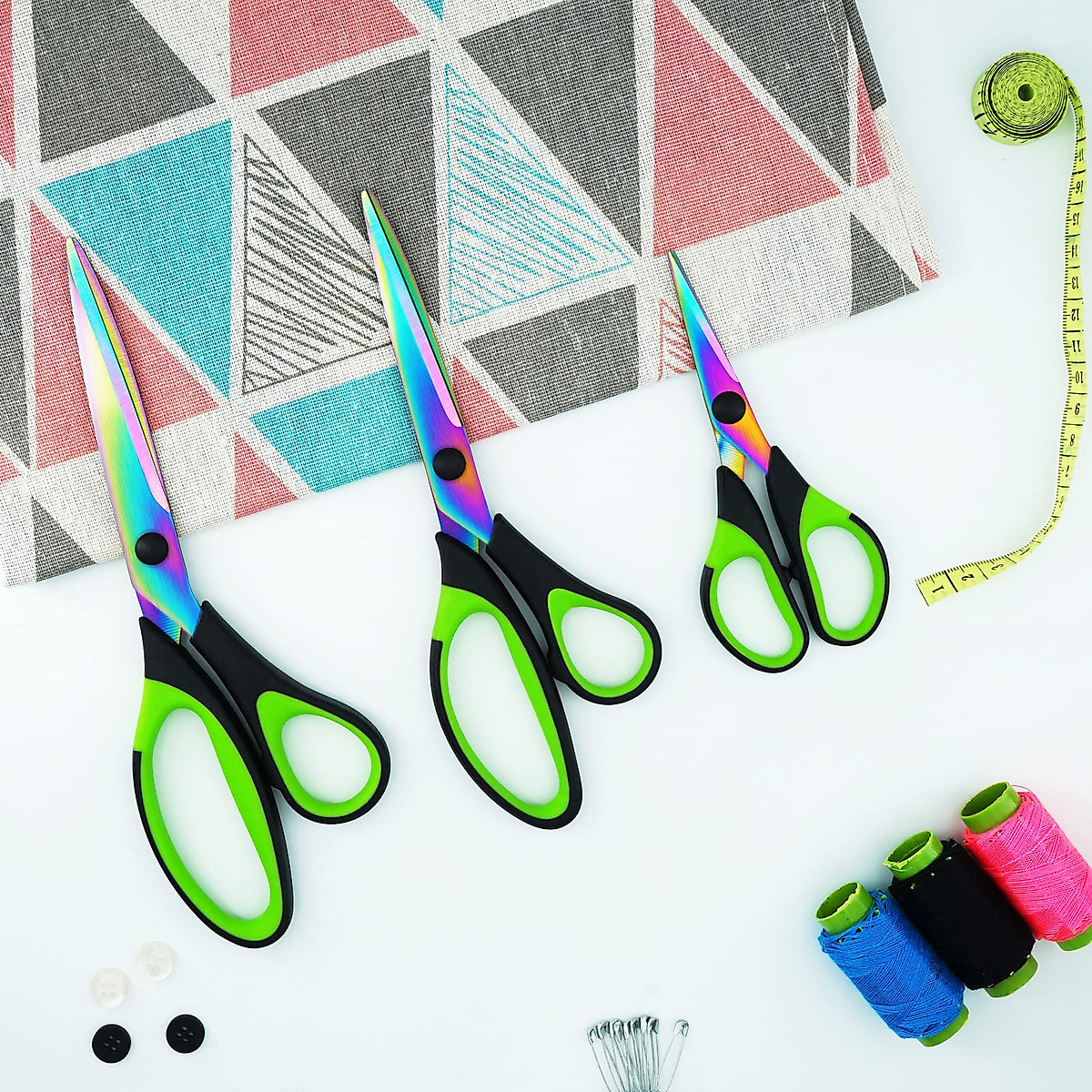 Scissors All Purpose,Heavy Duty Sharp Titanium Blades Scissors with Rubber Soft Grip Handle,Craft Scissors Set of 3 Pack Tool Set Great for Office, Sewing, Arts, School and Home Supplies