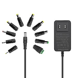 JOVNO 12V 2A 24W Multi Tips(10pcs) Switching Power Adapter, 100-240V AC to DC 12V Power Supply RGB LEDs Driver with 5.5x2.1mm 4.0x1.7mm 3.5x1.35mm for LED Strip Light Camera Router LCD Monitor DC Pump