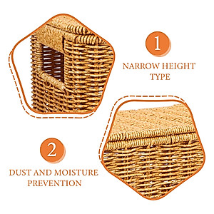 Gadpiparty Large Wicker Storage Basket with Lids Wicker Basket Rattan Magazine Holder Decorative Basket Bin Woven Storage Container, 15 Inch