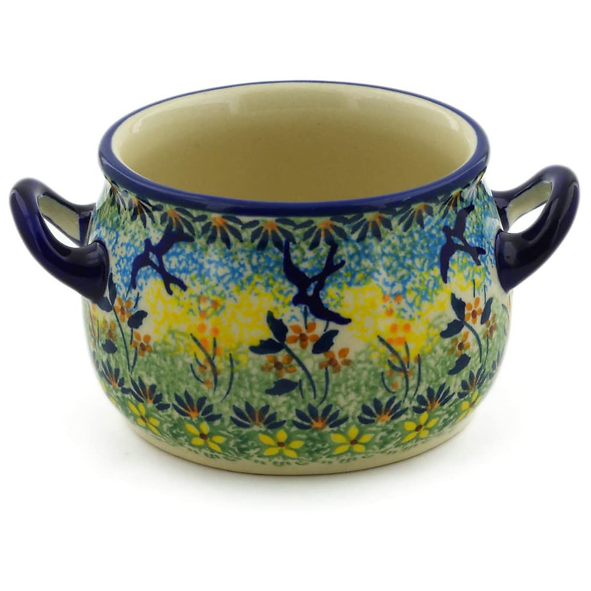 Authentic Polish Pottery 12 oz Bouillon Cup (Birds In The Sunset Theme) Signature UNIKAT + Certificate of Authenticity