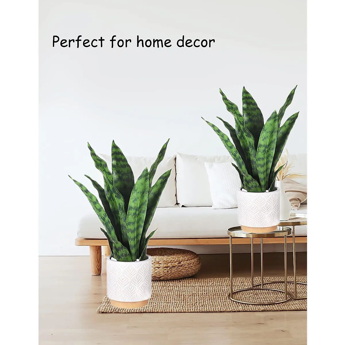 DUZYXI Artificial Snake Plants 16" with White Ceramic Pot Sansevieria Plant Fake Snake Plant Greenery Faux Plant in Pot for Home Office Living Room Housewarming Gifts Indoor Outdoor Decor-Green