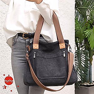 Chikencall Women’s Retro Shoulder Bag Causal Hobo Canvas Handbag and Purses Multi-pocket Shopper Satchels Christmas Tote