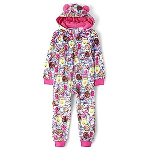 The Children's Place Girls' Long Sleeve Fleece Zip Up One Piece Pajama, Breakfast Bunch