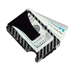Real Carbon Fiber Minimalist RFID Blocking Card Wallet Holder Metal Men's Wallet with Money Clip (Black)