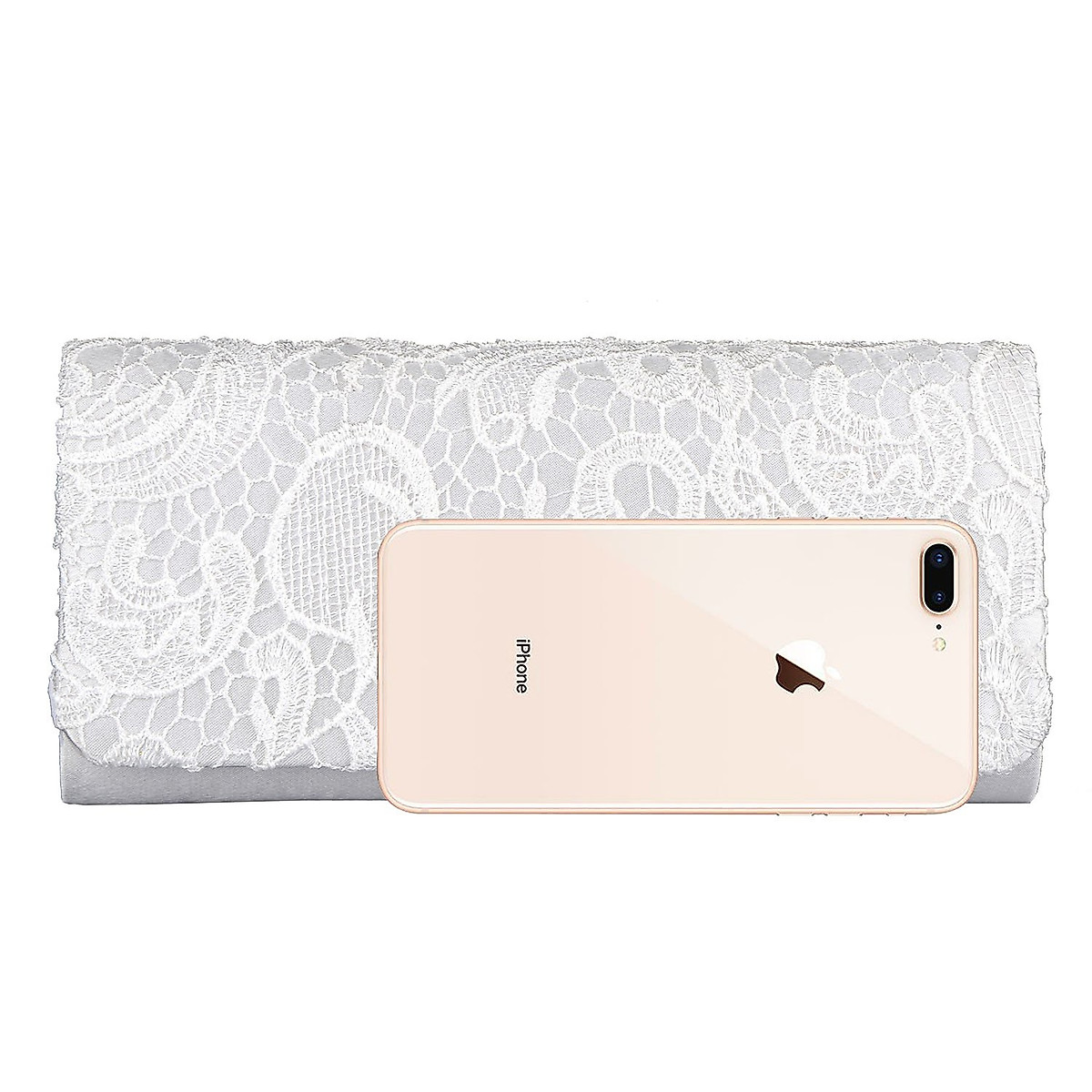 BAGLAMOR Clutch Purses for Women Wedding White Lace Floral Handbag Evening Bag