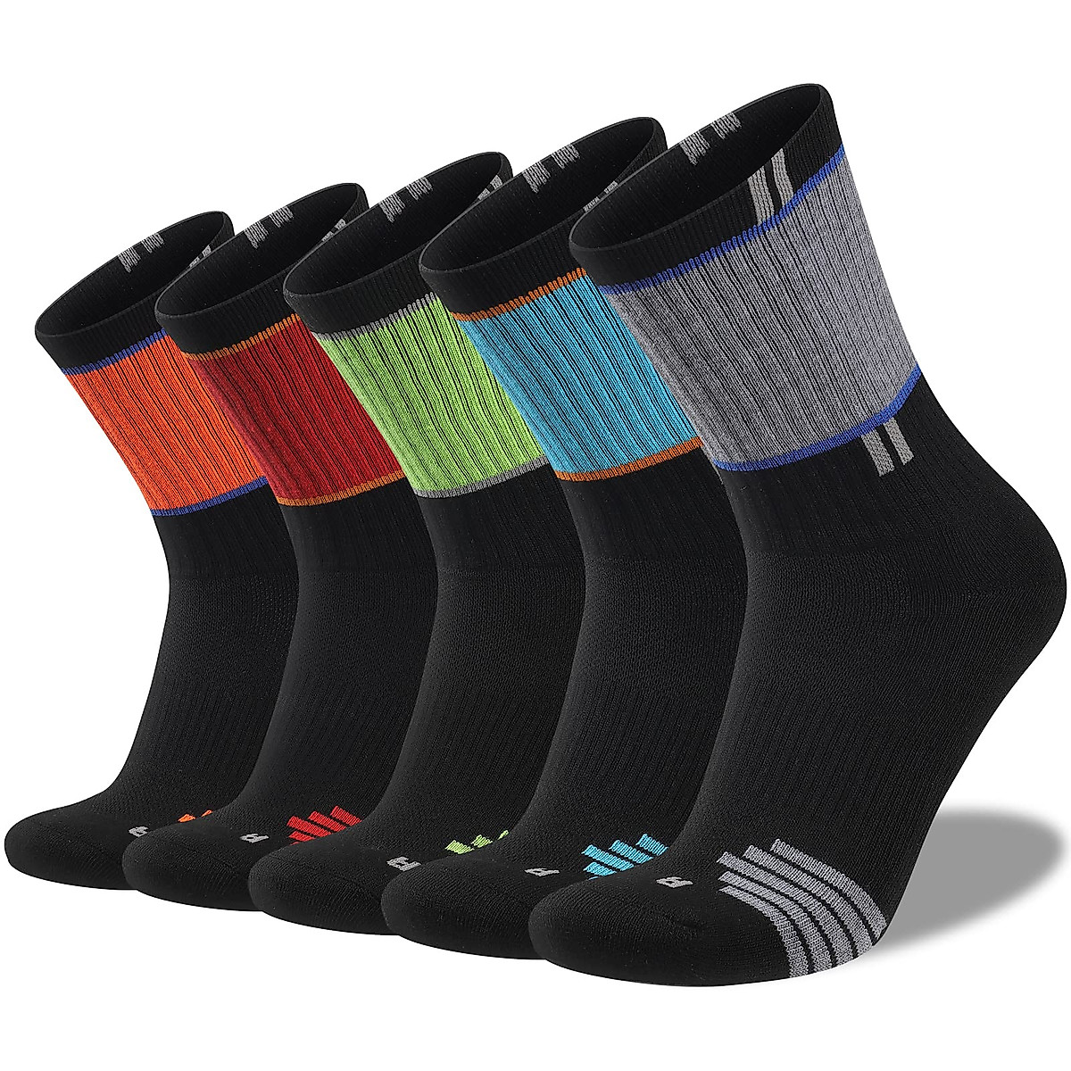 COOPLUS Mens 5 Pairs Hiking Crew Socks Athletic Cushioned breathable Trekking Socks Multi Performance