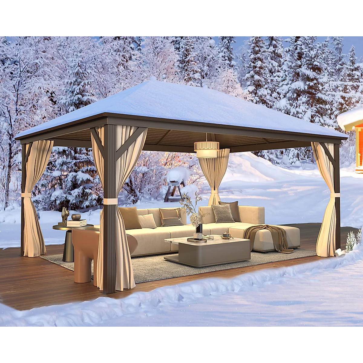 Mellcom Hardtop Gazebo 10x13ft Outdoor Galvanized Steel Canopy Curtains Aluminum Furniture with Netting for Garden,Patio,Lawns,Parties