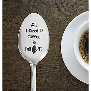 Weefair All I Need Is Coffee And My Cat Engraved Spoon | Cat Lovers Gift For Men Women | Gifts for Teen Girl Boy | Friends | Birthday Christmas Gift For Pet Lover | Pet Owner Gift 7 In Spoon, Silver