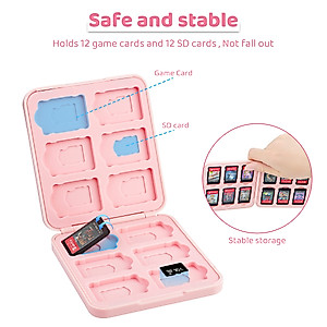 FUNDIARY Pink Strawberry Card Case for Nintendo Switch and Switch OLED Games, Cute Magnetic Card Cartridge for 12 Game Card and 12 SD Card, Hard Storage Case with 12 Game Card Slots