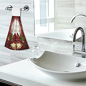 Christmas Xmas Bell Hanging Kitchen Towel with Loop 2 Pack Merry Christmas Hand Towels Soft Microfiber Coral Velvet Tie Towel Decor for Bathroom Oven Absorbent Washcloth