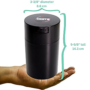 Tightvac - 1 oz to 6 ounce Airtight Multi-Use Vacuum Seal Portable Storage Container for Dry Goods, Food, and Herbs - Black Cap & Black Body