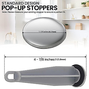 (2-Pack) Bathroom Sink Pop-Up Stoppers - Plastic Pop-Up Stoppers with Chrome Finish - Standard Design 1-1/4” Cap Outer Diameter, 4-7/8 Overall Height - with 1 Mounting Hole and Gasket Seal