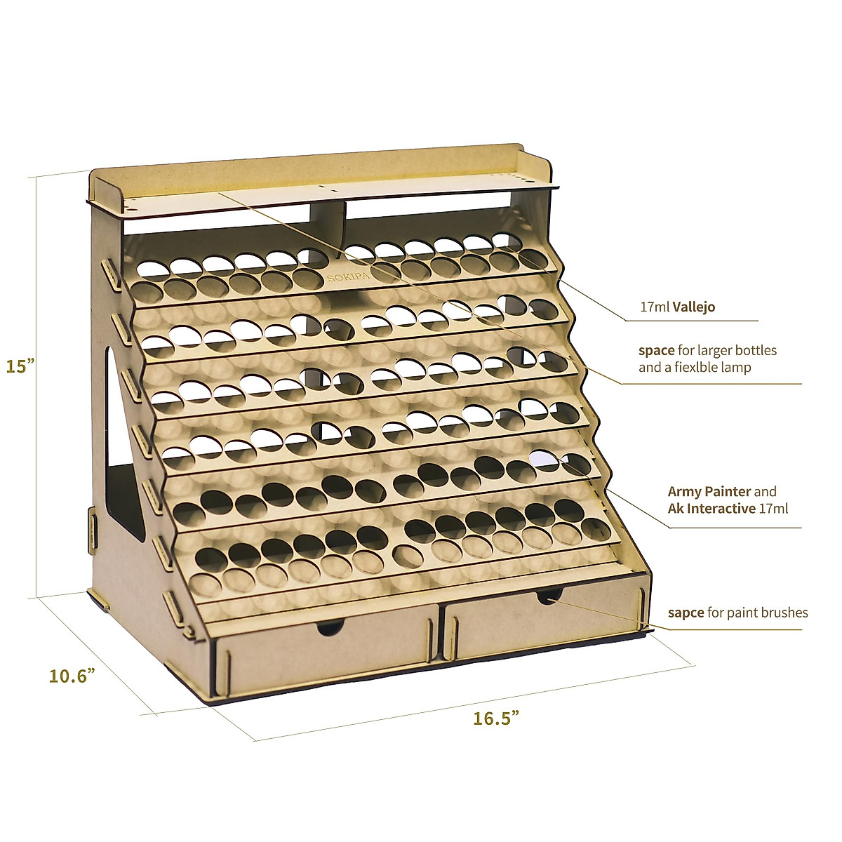 Craft Paint Storage-Modular Paint Organizer - Holds 105 Bottles of Vallejo Paints, 14 Brushes, 2 Cabinets, and Miniature Stands - Art Tool Storage Rack for Miniature Paint Set