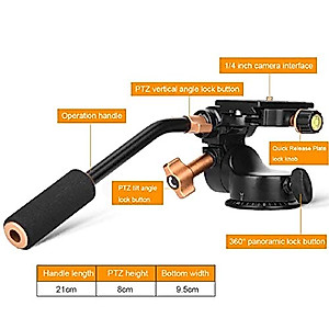 Soonpho Q-08S Heavy Duty Video Camera Tripod Fluid Drag Pan Head with Extended Handle for DSLR Camera,Camcorders,1/4 & 3/8 inch Screw Sliding Plate 360 Degree Rotating Tripod Head