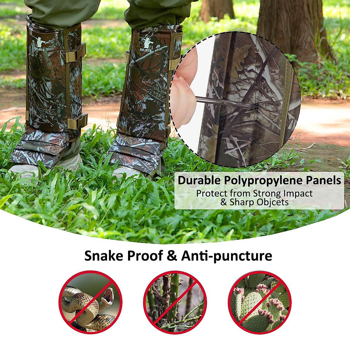 GearOZ Snake Gaiters Snake Chaps, Waterproof Lower Legs Snake Guards, Snake Bite Protective Gaiters, Anti-Snake Boots for Men/Women, Adjustable Size for Hunting/Hiking/Farm Working, Camo