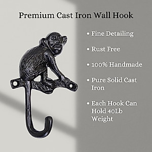 AYZCORP Set of 3 Cast Iron Monkey Shape Coat Hooks Wall Art Decor-Monkey Shape Hangers and Key Holder-Clothes Rack and Backpack Hanger-Coat Hooks Home Decor for Storage, Living Room, Hallway, Office